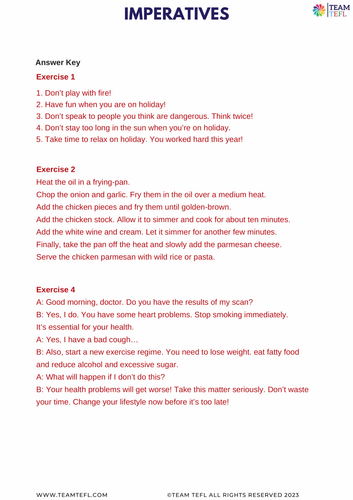 Imperatives ESL Lesson Plan Worksheet A2 | Teaching Resources