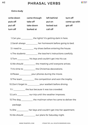 Phrasal Verbs A2 ESL Lesson Plan | Teaching Resources