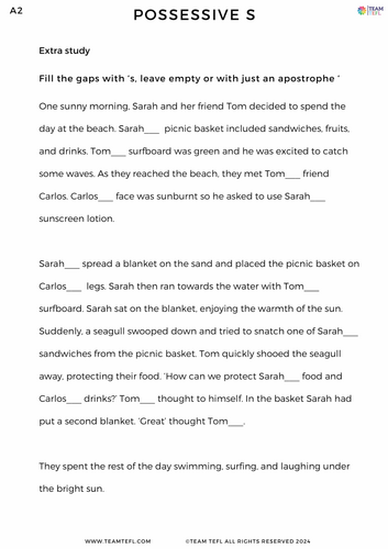 Possessive Use Of S ESL Lesson Plan Worksheet A2 | Teaching Resources