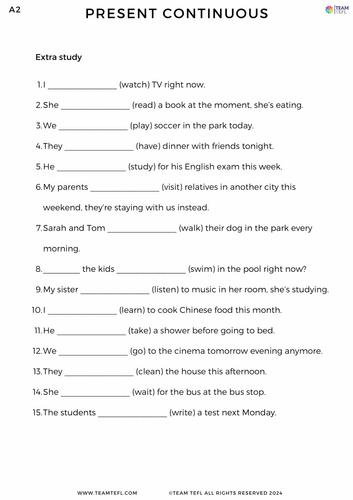 Present Continuous ESL Lesson Plan Worksheet A2 | Teaching Resources