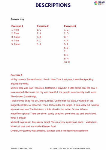 Descriptions A2 ESL Lesson Plan | Teaching Resources