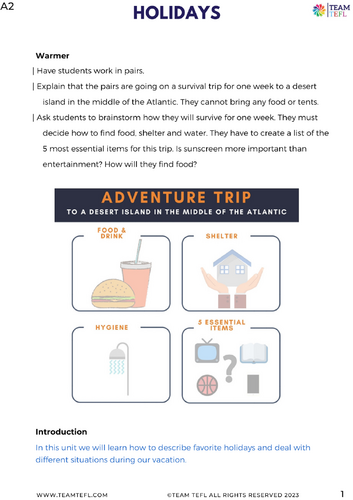 Holidays A2 ESL Lesson Plan | Teaching Resources