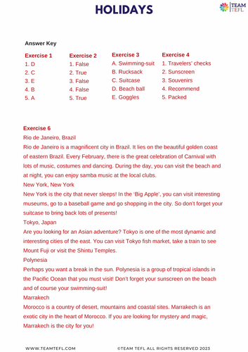 Holidays A2 ESL Lesson Plan | Teaching Resources