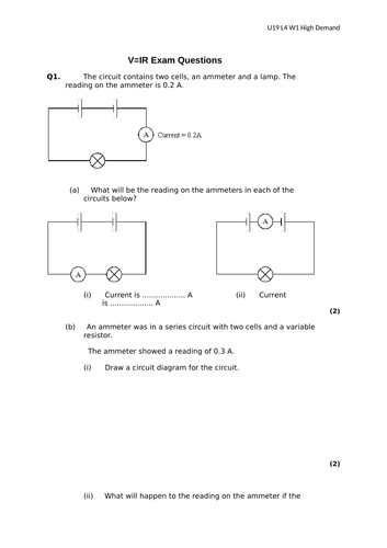 Potential difference, current and resistance | Teaching Resources