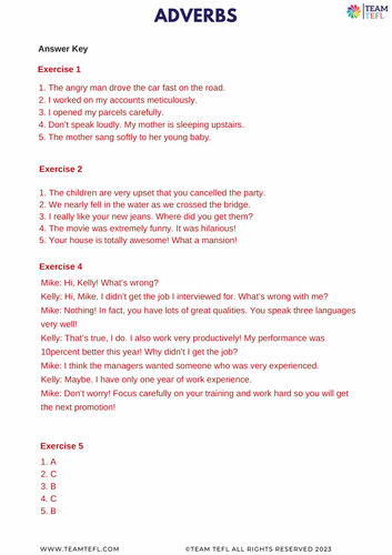 Adverbs ESL Lesson Plan Worksheet B1 Intermediate | Teaching Resources