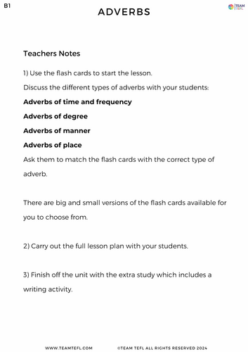 Adverbs ESL Lesson Plan Worksheet B1 Intermediate | Teaching Resources
