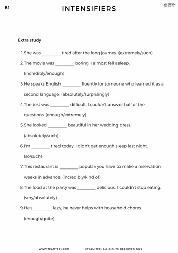 Intensifiers Too Enough ESL Lesson Plan Worksheet B1 | Teaching Resources