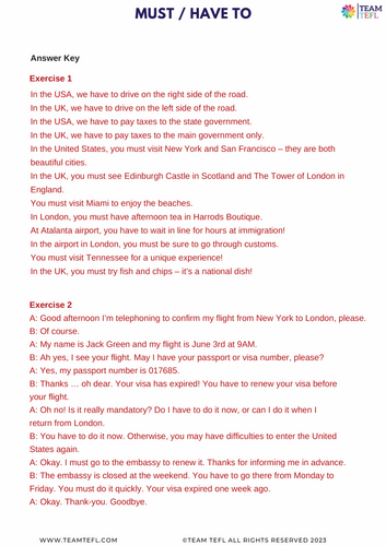 Modal Verbs Have to ESL Lesson Plan Worksheet B1 | Teaching Resources