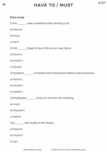 Modal Verbs Have to ESL Lesson Plan Worksheet B1 | Teaching Resources