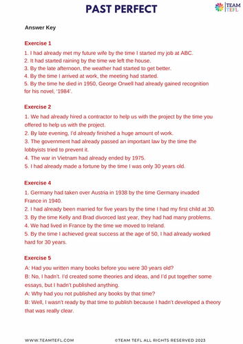 Past Perfect ESL TEFL Lesson Plan Worksheet B2 | Teaching Resources