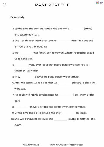 Past Perfect ESL TEFL Lesson Plan Worksheet B2 | Teaching Resources