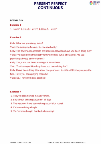 Present Perfect Continuous ESL Lesson Plan Worksheet B1 | Teaching ...