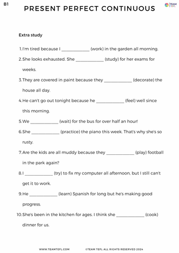Present Perfect Continuous ESL Lesson Plan Worksheet B1 | Teaching ...