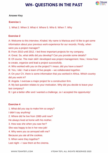 Wh Questions in the Past ESL Lesson Plan B1 | Teaching Resources