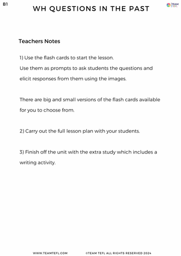 Wh Questions in the Past ESL Lesson Plan B1 | Teaching Resources