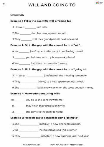Will and Going to ESL Lesson Plan Worksheet B1 | Teaching Resources