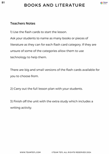 Books and Literature ESL Lesson Plan Worksheet B1 | Teaching Resources