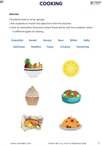 Cooking ESL Lesson Plan Worksheet B1 | Teaching Resources