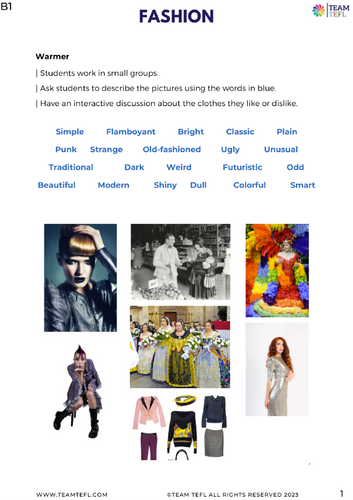 Fashion ESL Lesson Plan Worksheet B1 Intermediate | Teaching Resources