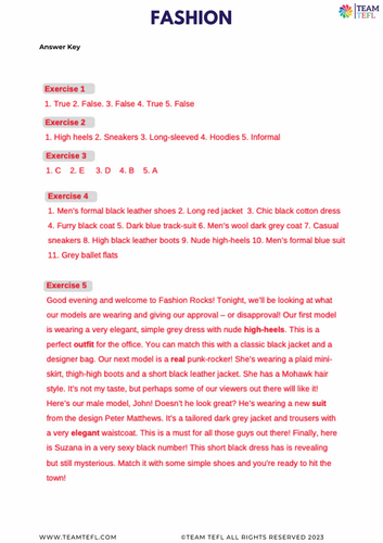 Fashion ESL Lesson Plan Worksheet B1 Intermediate | Teaching Resources