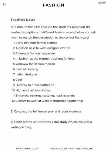 Fashion ESL Lesson Plan Worksheet B1 Intermediate | Teaching Resources