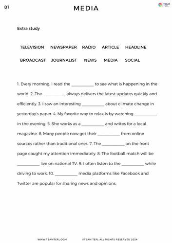 Media ESL Lesson Plan Worksheet B1 | Teaching Resources