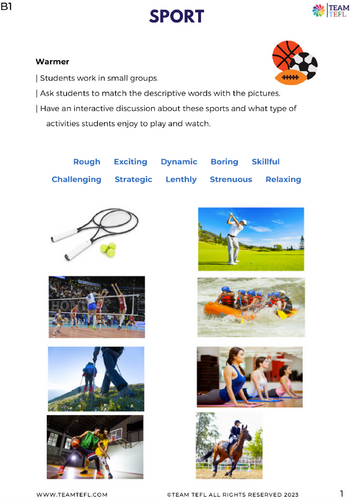 Sport ESL Lesson Plan Worksheet B1 | Teaching Resources