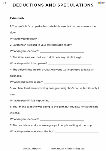Deduction and Speculation ESL TEFL Lesson Plan Worksheet B2 | Teaching ...