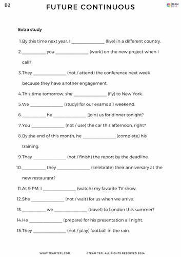 Future Continuous ESL TEFL Lesson Plan Worksheet B2 | Teaching Resources