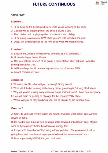 Future Continuous ESL TEFL Lesson Plan Worksheet B2 | Teaching Resources