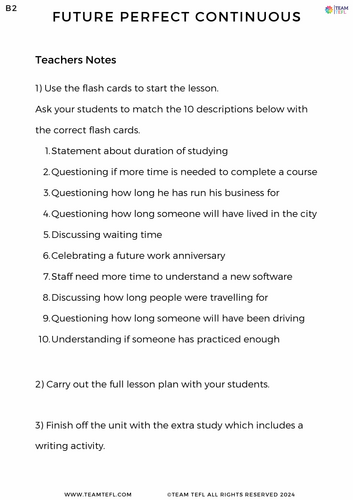 Future Perfect Continuous ESL TEFL Lesson Plan Worksheet B2 | Teaching ... Future Perfect Continuous ESL TEFL Lesson Plan Worksheet B2 | Teaching ...