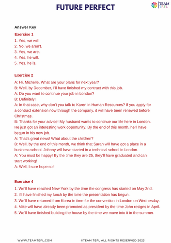 Future Perfect ESL TEFL Lesson Plan Worksheet B2 | Teaching Resources