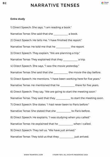 Narrative Tenses ESL TEFL Lesson Plan Worksheet B2 | Teaching Resources