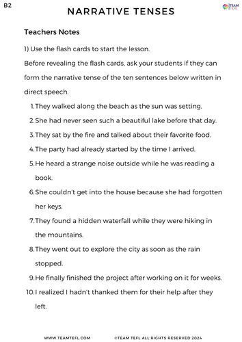 Narrative Tenses ESL TEFL Lesson Plan Worksheet B2 | Teaching Resources