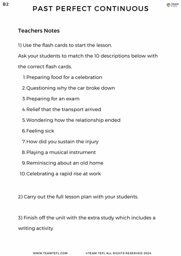 Past Perfect Continuous ESL TEFL Lesson Plan Worksheet B2 | Teaching ...