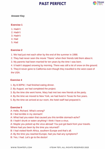 Past Perfect ESL Lesson Plan Worksheet B1 | Teaching Resources