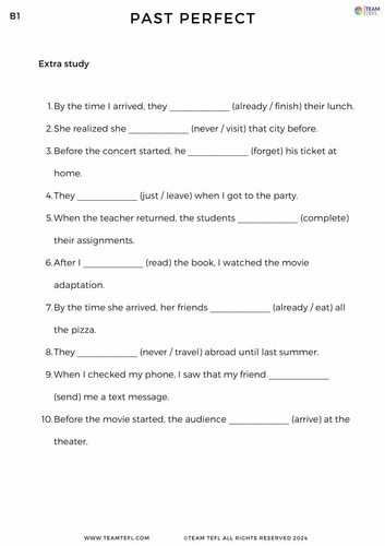 Past Perfect ESL Lesson Plan Worksheet B1 | Teaching Resources