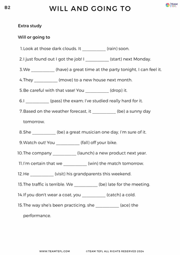Will and Going to ESL TEFL Lesson Plan Worksheet B2 Upper Intermediate ...