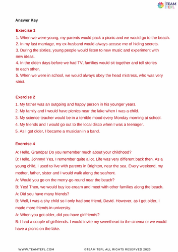 Would - Past Habits ESL TEFL Lesson Plan Worksheet B2 | Teaching Resources