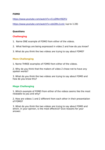 FOMO - SEND PSHE | Teaching Resources
