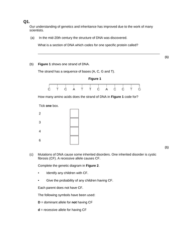 9-1 AQA GCSE Biology - U6 L4 Genetic Inheritance | Teaching Resources