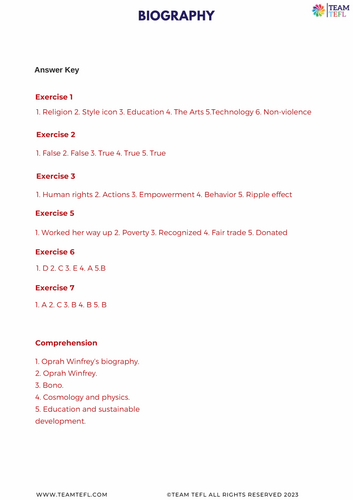 Biography ESL TEFL Lesson Plan Worksheet B2 Upper Intermediate ...