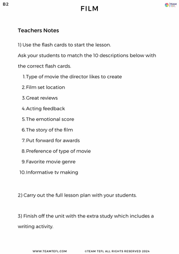 Film ESL TEFL Lesson Plan Worksheet B2 Upper Intermediate | Teaching Resources