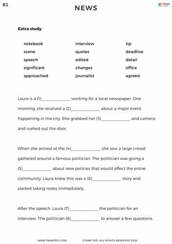 News ESL TEFL Lesson Plan Worksheet B2 Upper Intermediate | Teaching ...