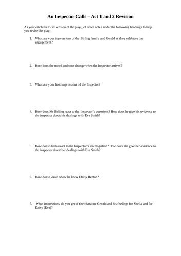 Eduqas GCSE Literature - An Inspector Calls - Priestley Revision ...