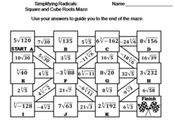 Simplifying Radicals: Square and Cube Roots Activity: Math Maze ...