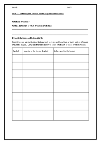 GCSE Music-Dynamics and Tempo-Revision | Teaching Resources