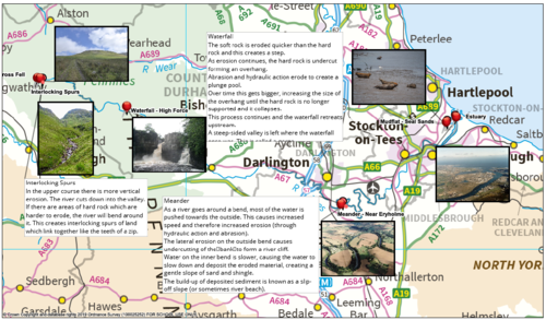 Digimap River Tees Landforms AQA GCSE Geography | Teaching Resources