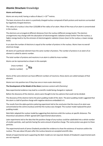 AQA GCSE Physics Atomic Structure Revision | Teaching Resources