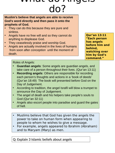AQA GCSE RE RS - Islam Beliefs - L5 Angels | Teaching Resources AQA GCSE RE RS - Islam Beliefs - L5 Angels | Teaching Resources